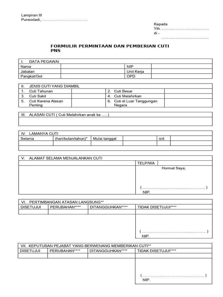 Blangko Cuti 2024 | PDF