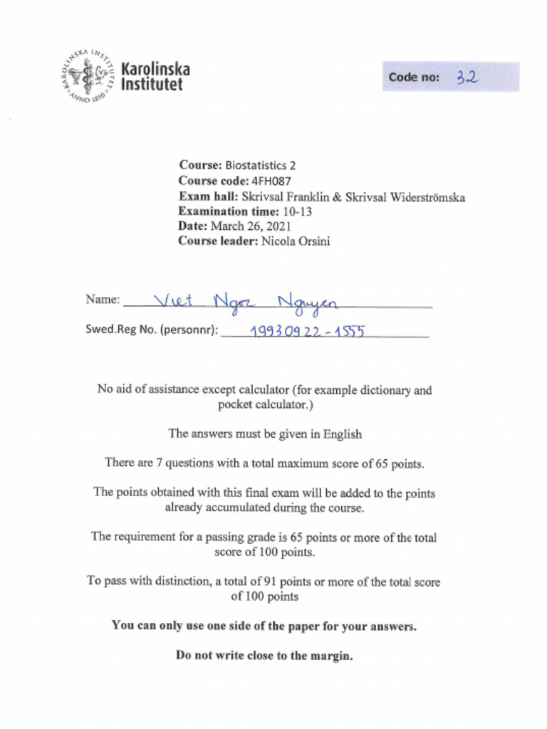 Exam Paper Biostats 2 Spring 2021 | PDF