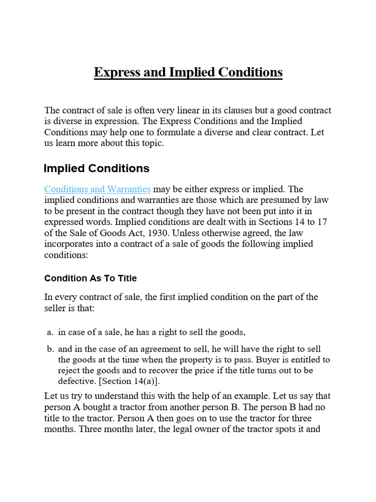 Express and Implied Conditions | PDF | Contract Law | Consent