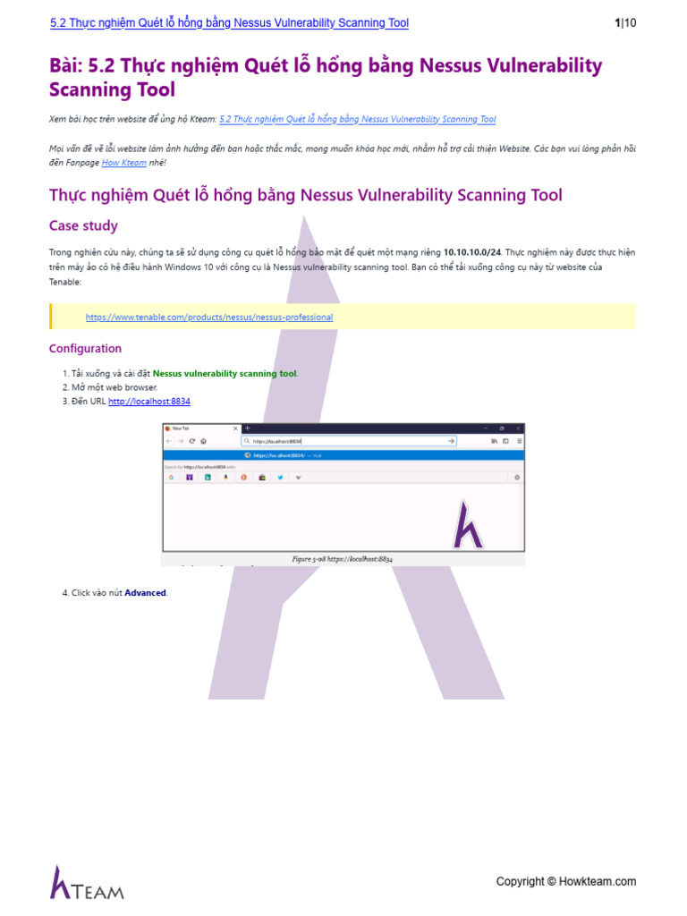 HOWKTEAM.vn - 5.2 Thực Nghiệm Quét Lỗ Hổng Bằng Nessus Vulnerability Scanning Tool | PDF