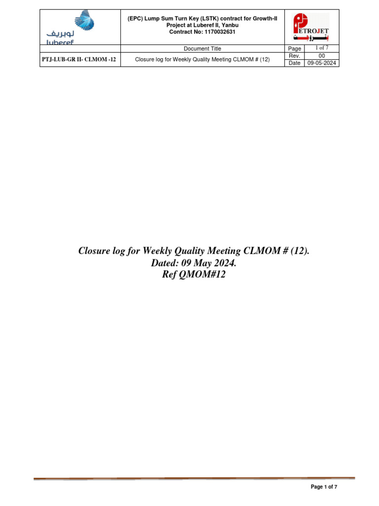 Closure Log For Weekly Quality Meeting CLMOM # (10) (Closed Items) | PDF