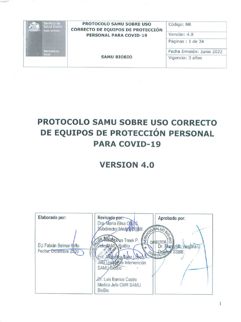 Protocolo SAMU sobre uso correcto de equipos de protección personal ...