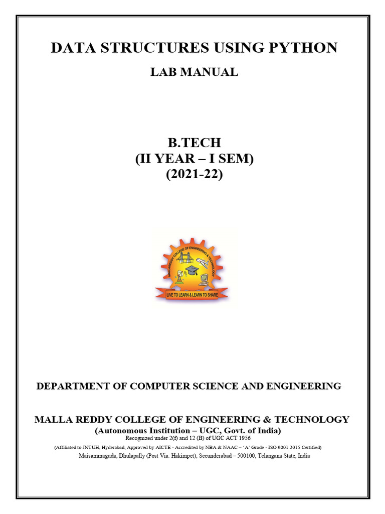 Data Structures Through Python Lab Manual R20a0503 Pdf Method Computer Programming