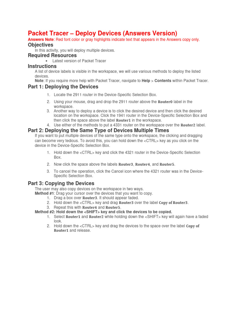 Deploying Multiple Devices in Packet Tracer | PDF