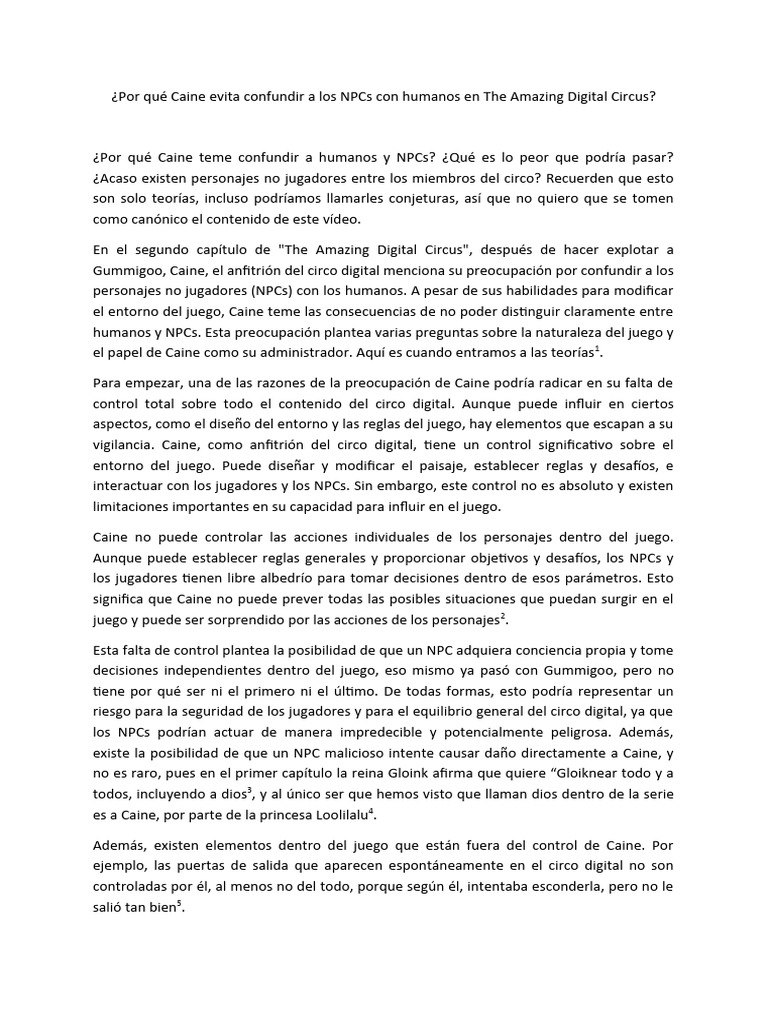 Por Qué Caine No Quiere Confundir NPCs Con Humanos | PDF | Realidad ...