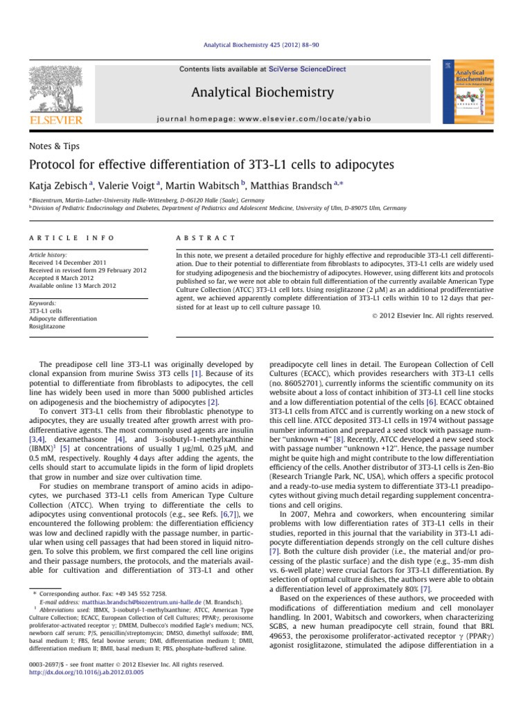 Analytical Biochemistry: Katja Zebisch, Valerie Voigt, Martin Wabitsch, Matthias Brandsch ...