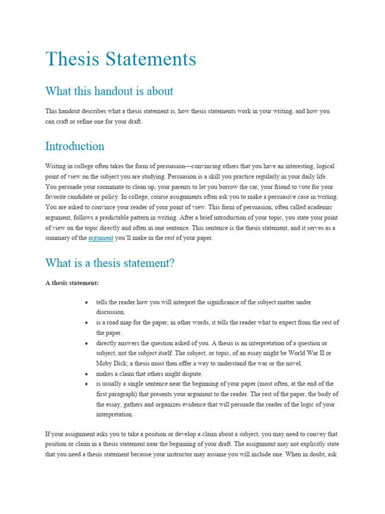 Thesis Statements | PDF | Essays | Argument