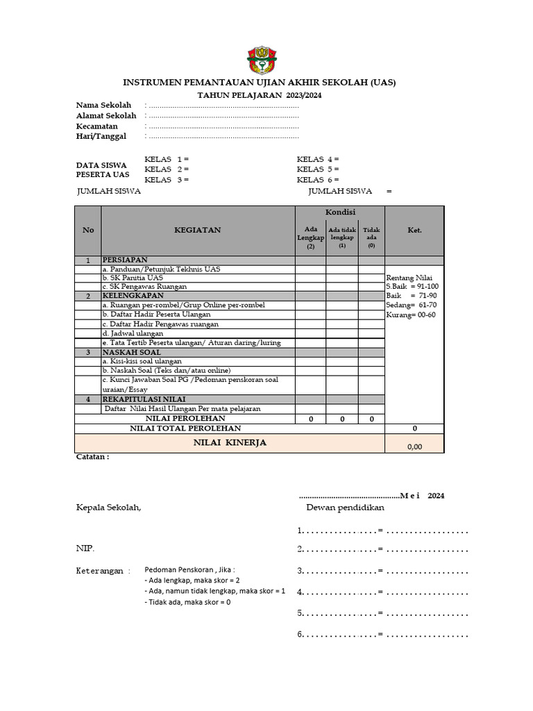 Instrumen PAS SD 2024 | PDF