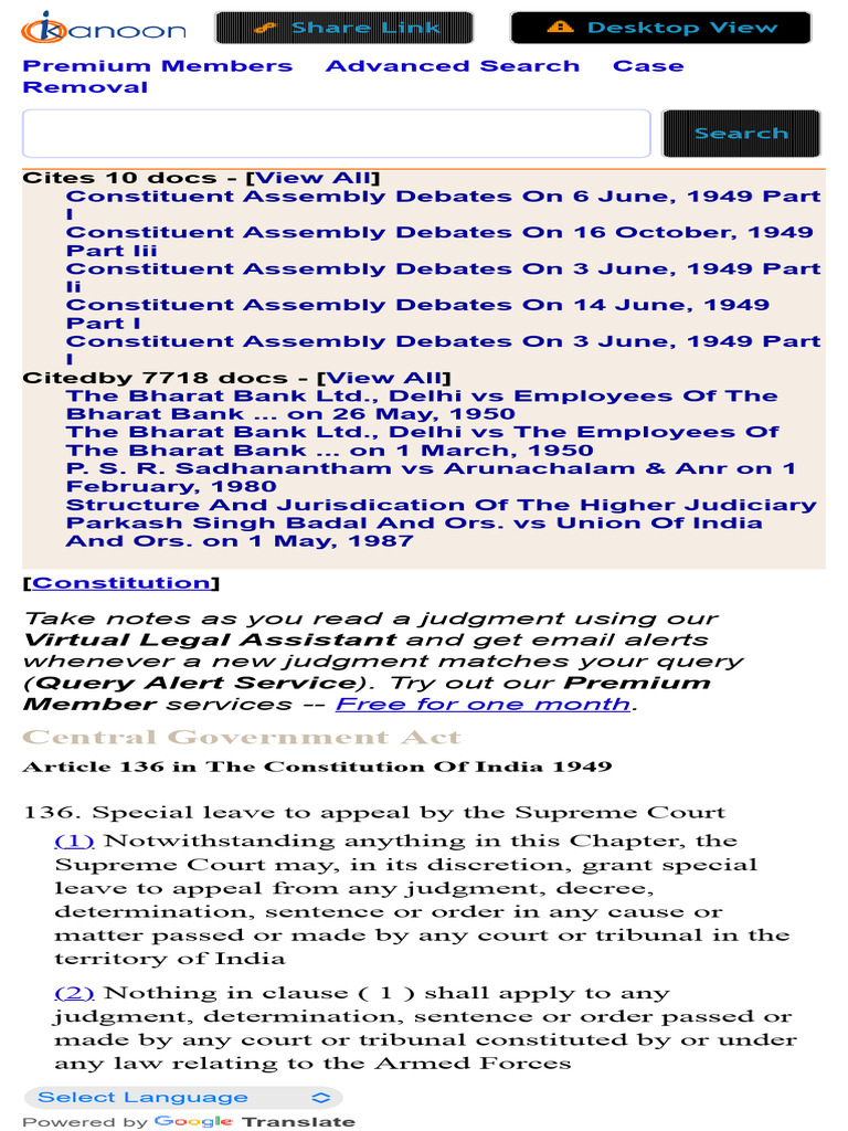 Article 136 in The Constitution of India 1949 | PDF