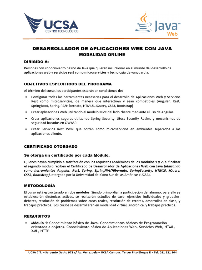 Desarrollador de Aplicaciones Web Con Java Online Abril 2024 | PDF | Vuelo salvaje | Bootstrap ...