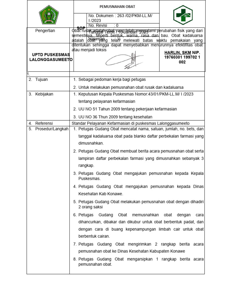Sop Pemusnahan Obat | PDF