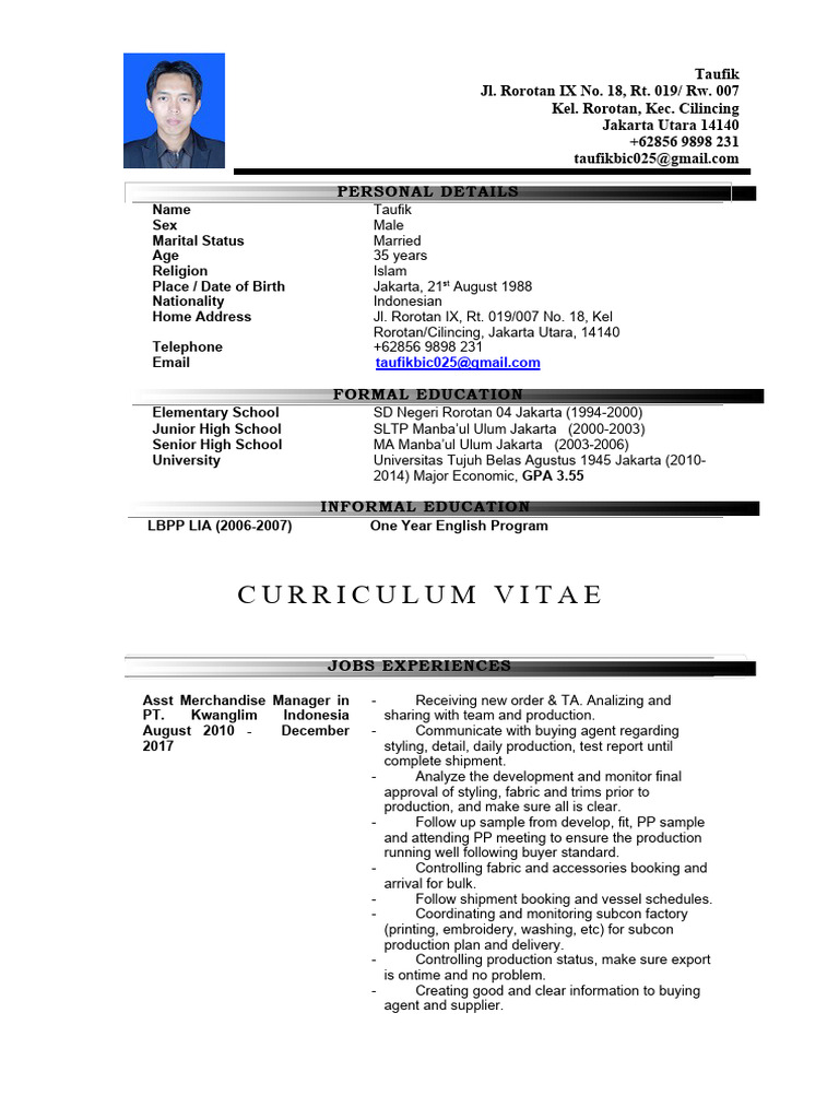 Taufik's Comprehensive CV and Profile | PDF | Clothing