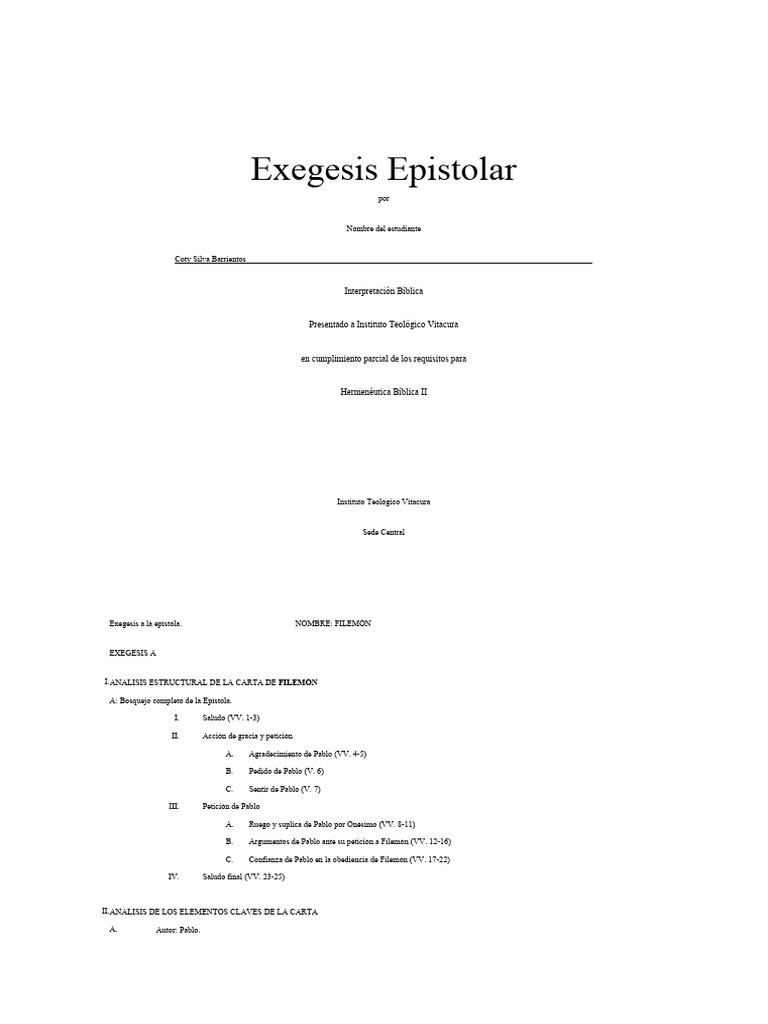 Formato Exegesis Epistolar | PDF | Epístola a Filemón | Pablo el apóstol