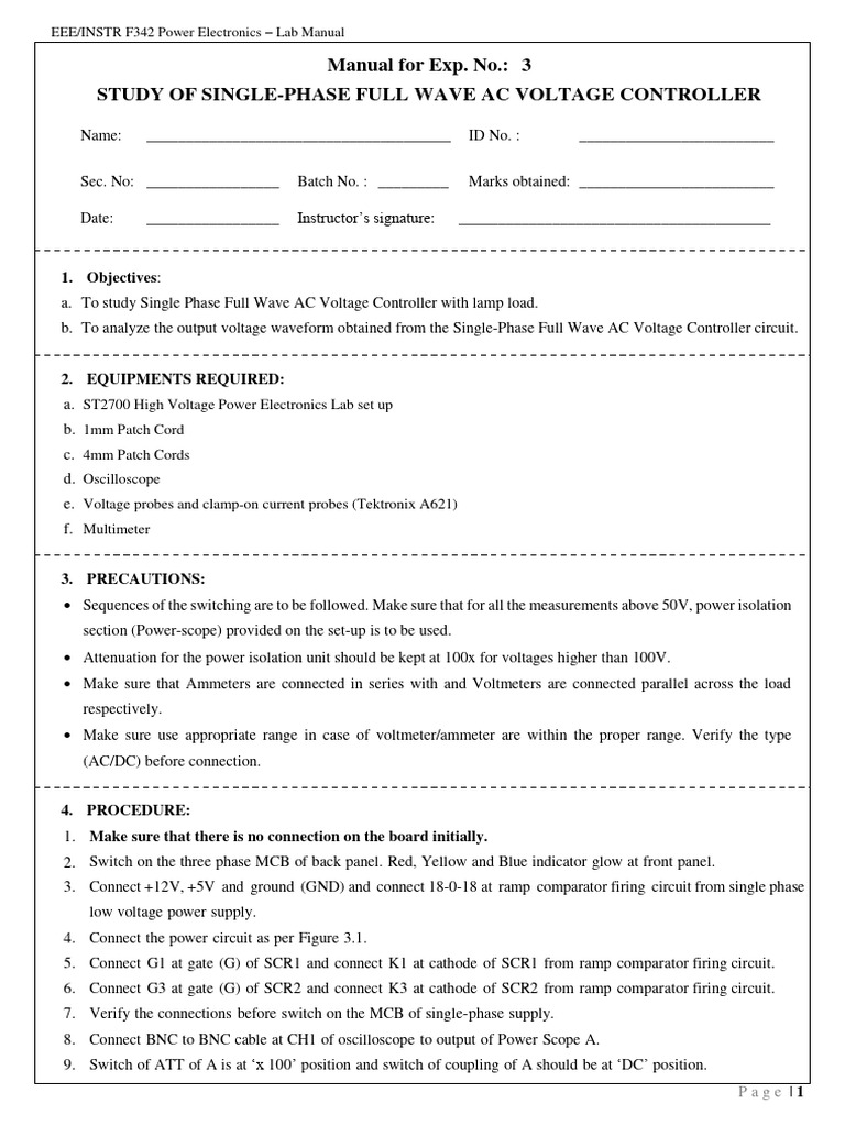 Exp. 3 Manual | PDF | Power Electronics | Voltage