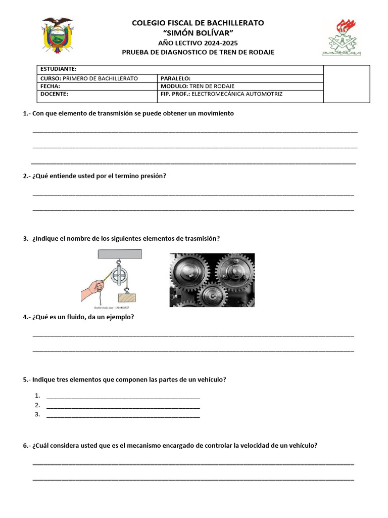 Prueba Diagnostica 1ro Bachillerato 2024-205 | PDF | Ciencia y matemáticas