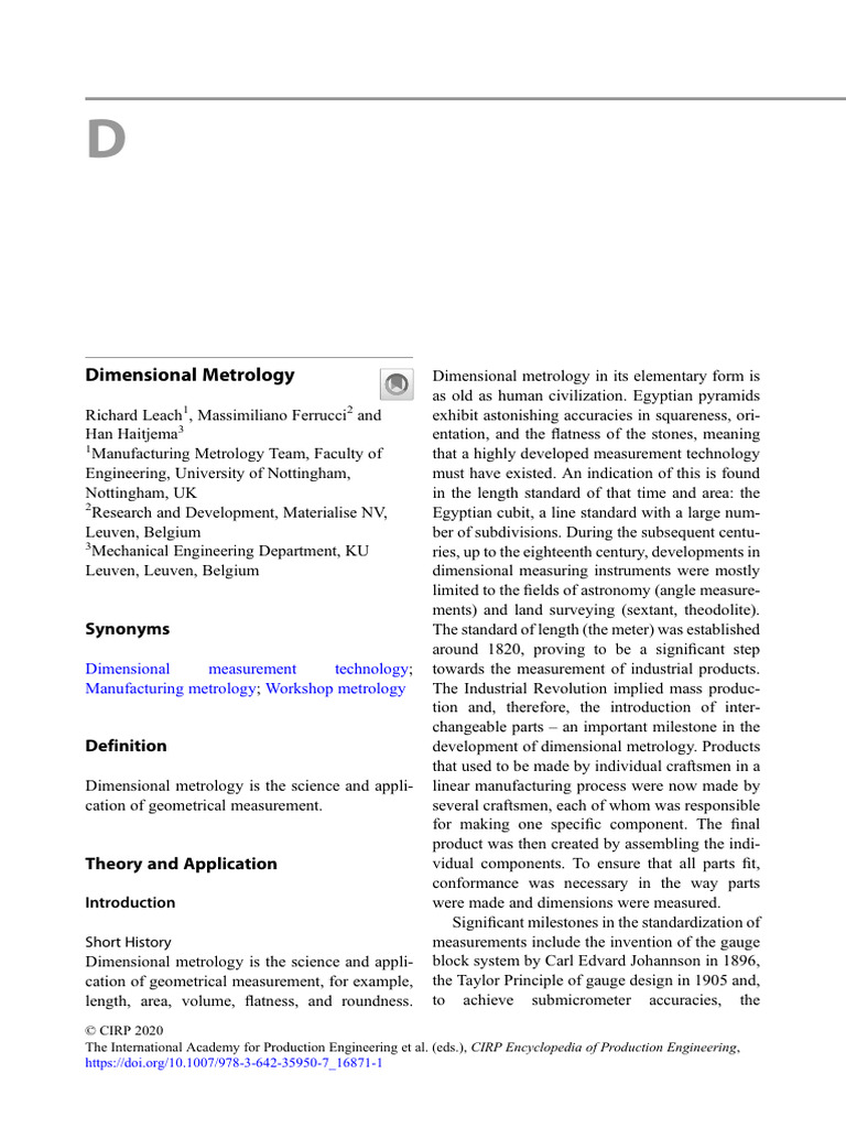 Dimensional Metrology Overview | PDF | Calibration | Metrology