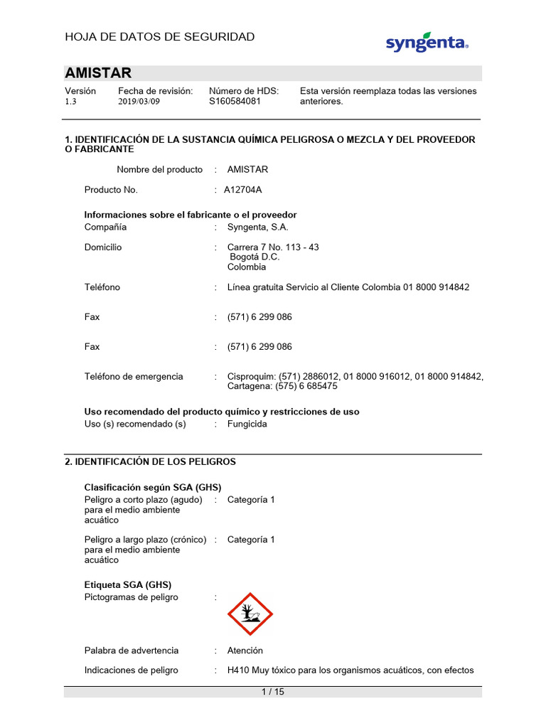 Hoja Seguridad Amistar 50 WG | PDF | Reciclaje | Toxicología