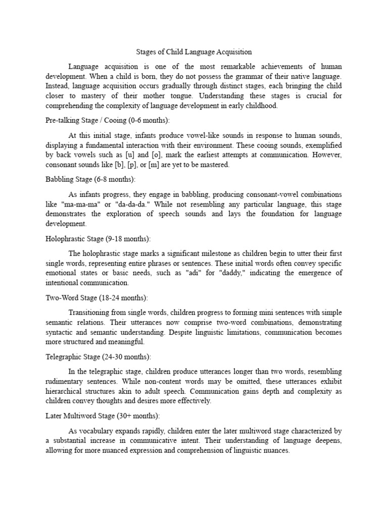 Child Language Acquisition Stages Explained | PDF | Language ...