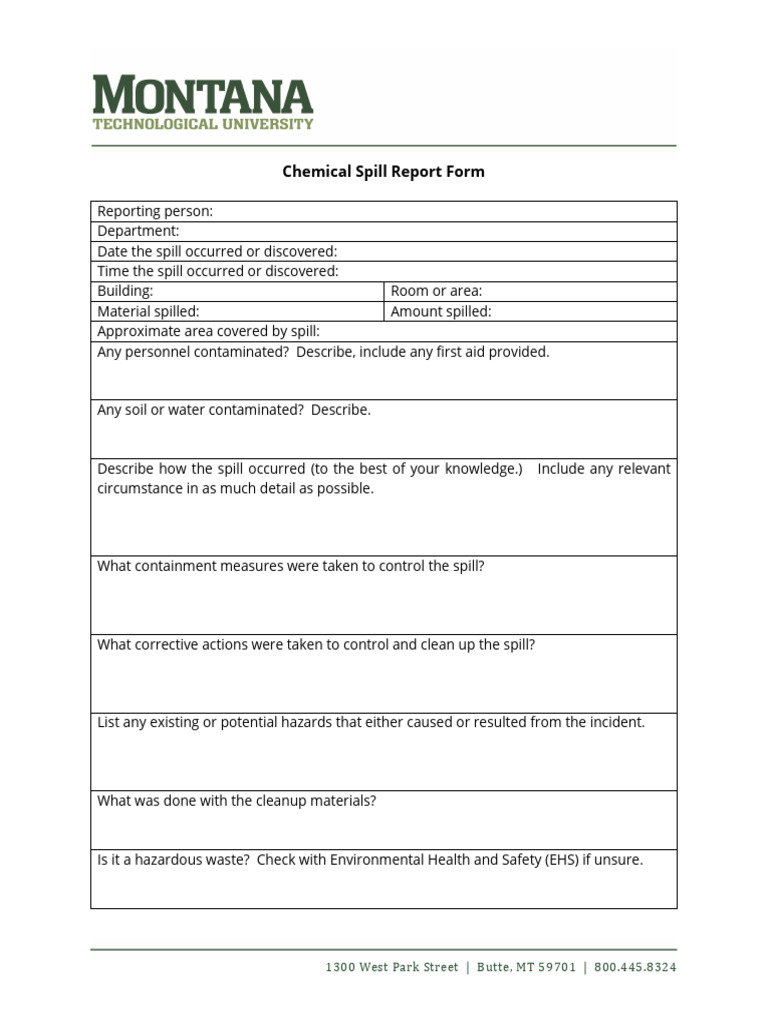 Chemical Spill Report Form | PDF | Science & Mathematics