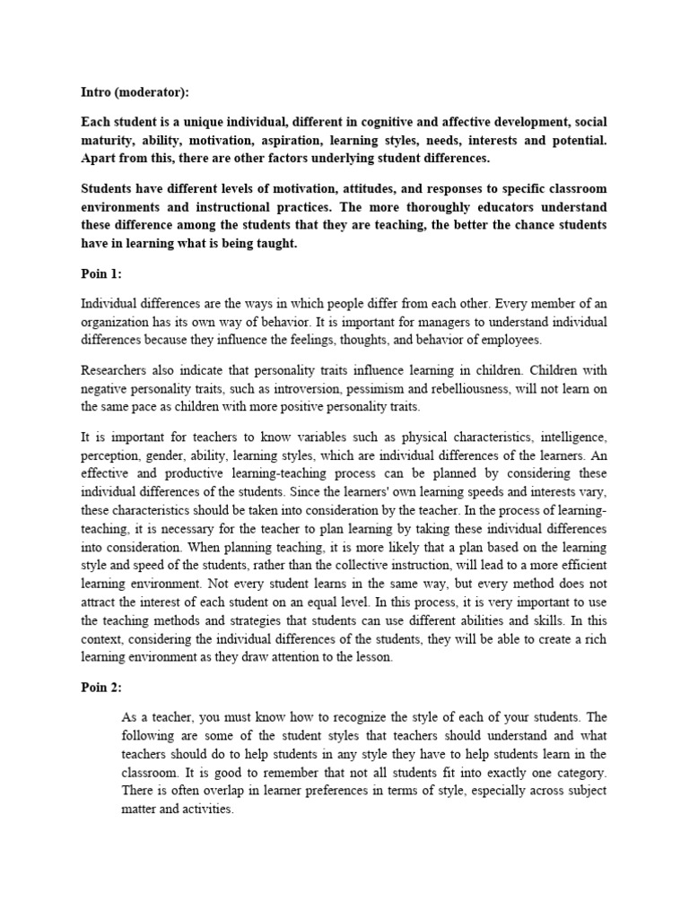 Materi Poster (Individual DIfference) | Download Free PDF | Learning ...