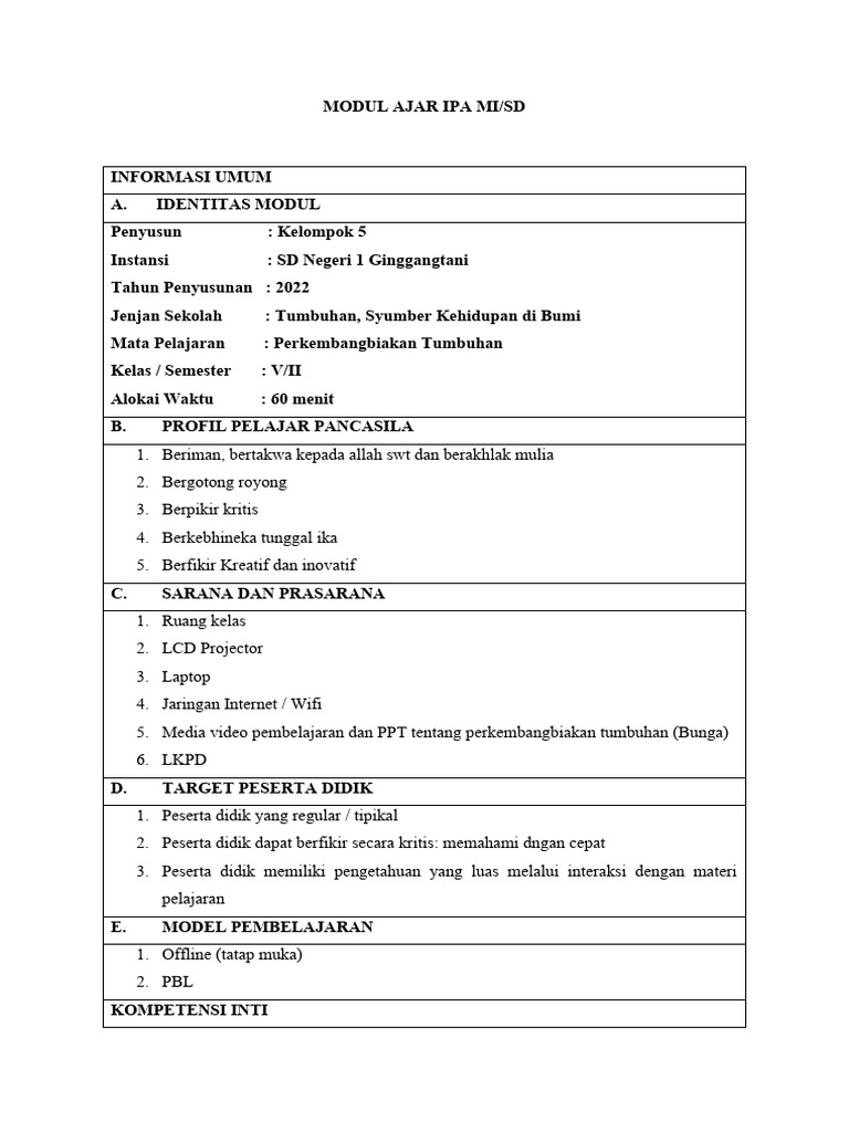 MODUL AJAR IPA MI .KL.5.new | PDF