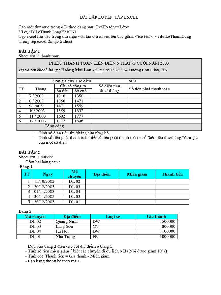 Baitap - Excel | PDF