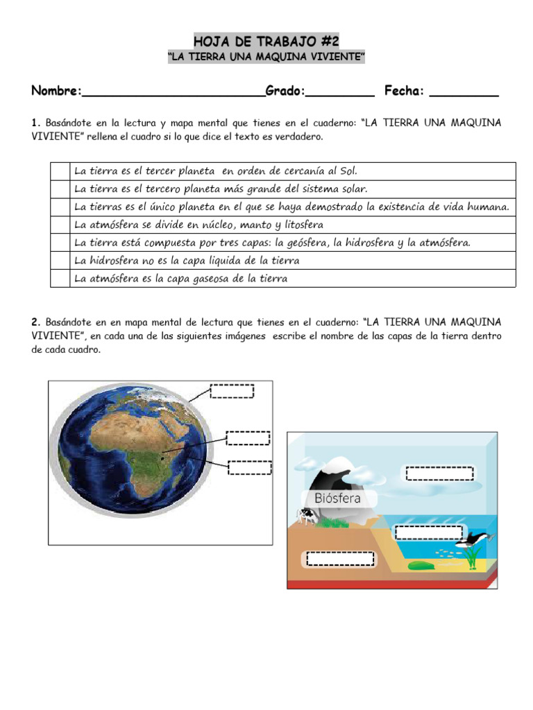 Actividades sobre las capas de la Tierra | PDF | Tierra | Atmósfera