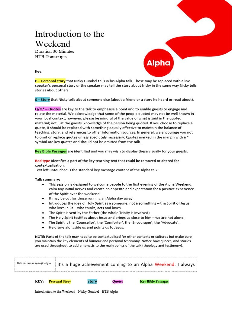Introduction To The Weekend (Script) | PDF | Jesus