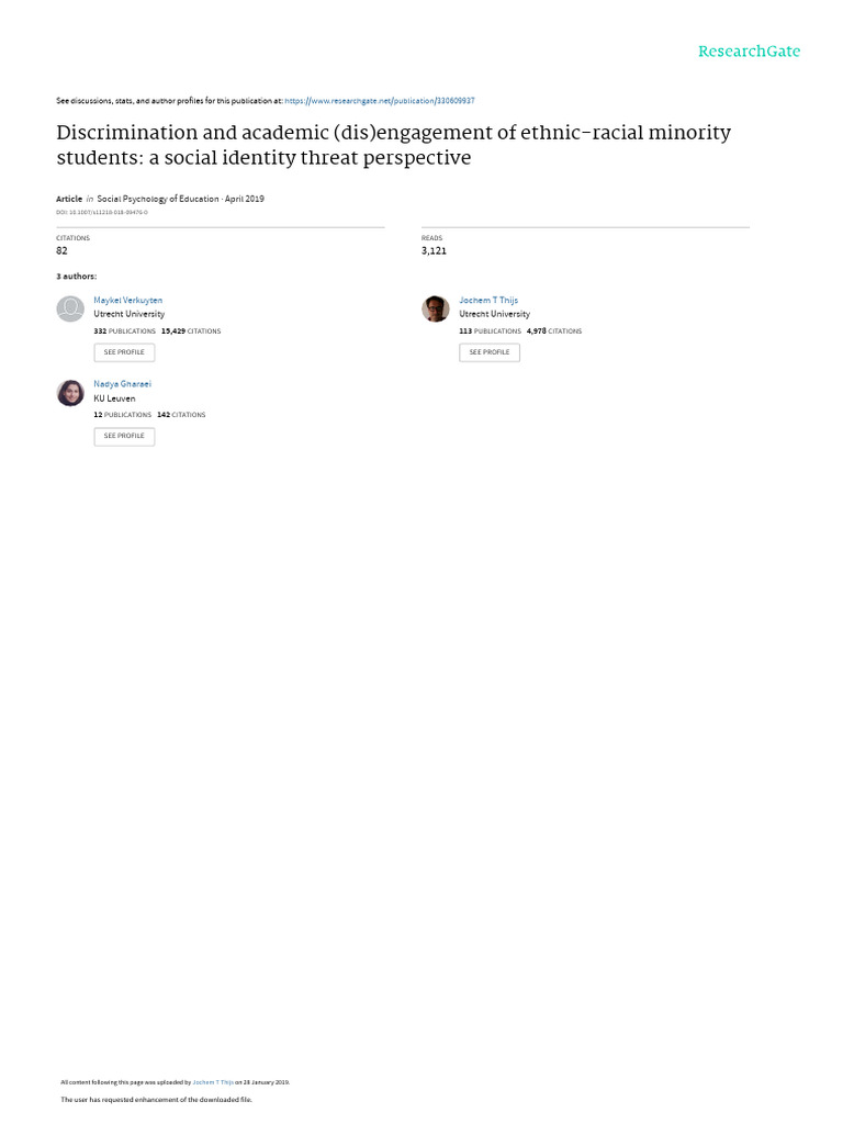 Discrimination and Academic (Dis) Engagement of Ethnic Racial Minority ...