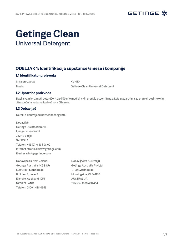 Msds Universal Detergent xv1610 Rs Revg | PDF