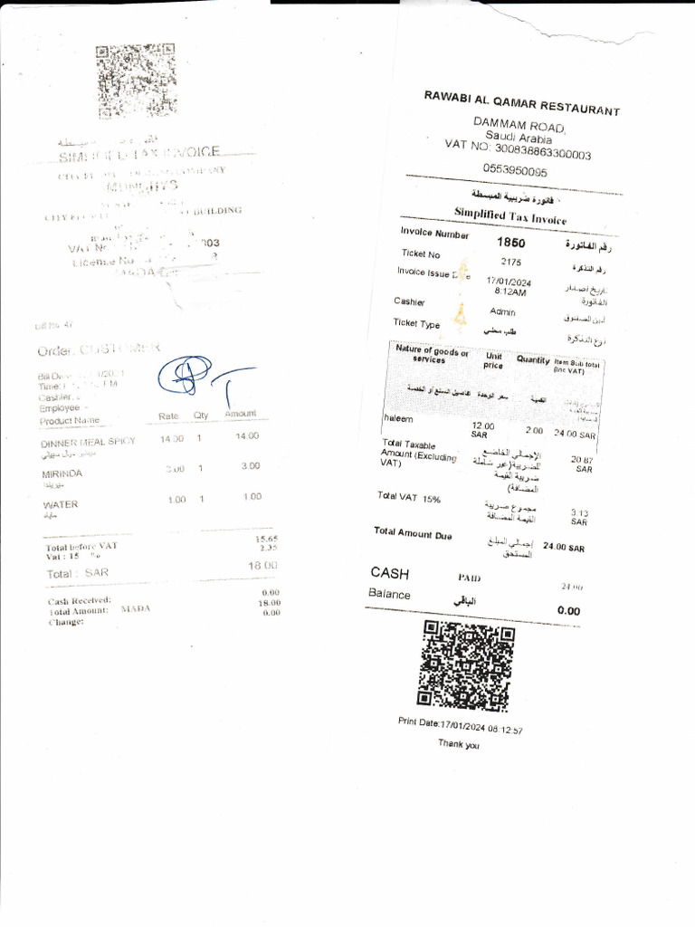 Turaif Bills 20240118 | PDF | Business Documents