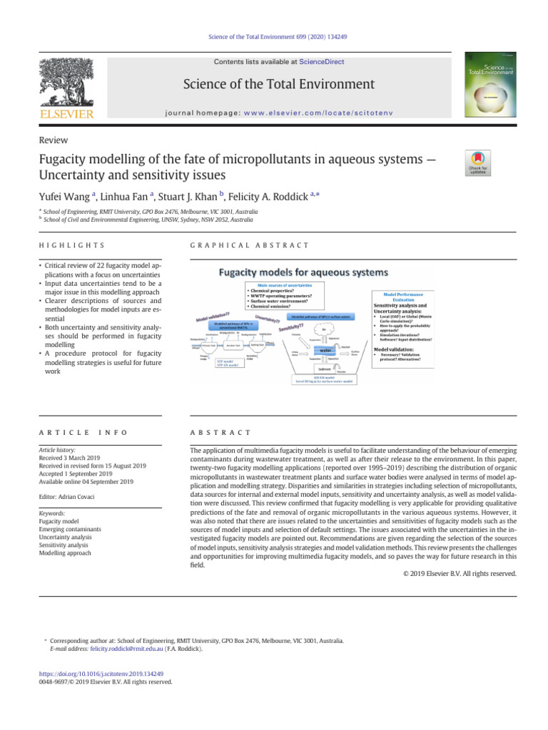 Fugacity Modelling of The Fate of Micropollutants in Aqueous Systems ... Fugacity Modelling of The Fate of Micropollutants in Aqueous Systems ...