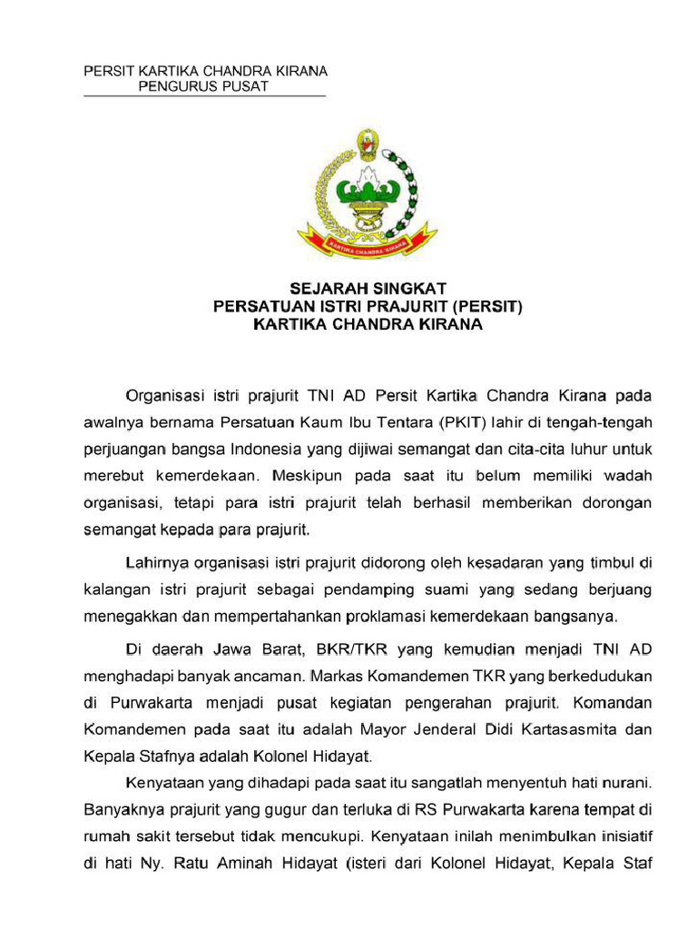 Sejarah Singkat Persit KCK | PDF