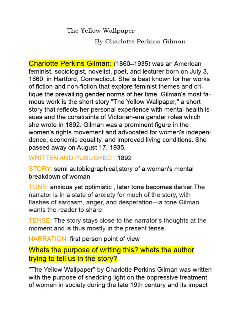 The Yellow Wallpaper 2 | PDF | The Yellow Wallpaper