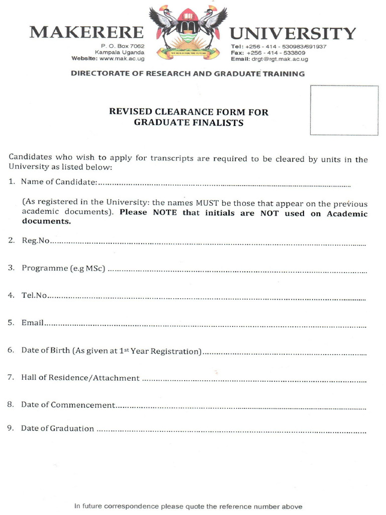 Clearance Form Graduate Students | PDF