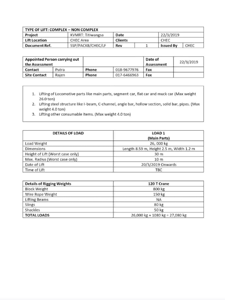 Contoh Lifting Plan | PDF | Crane (Machine) | Elevator