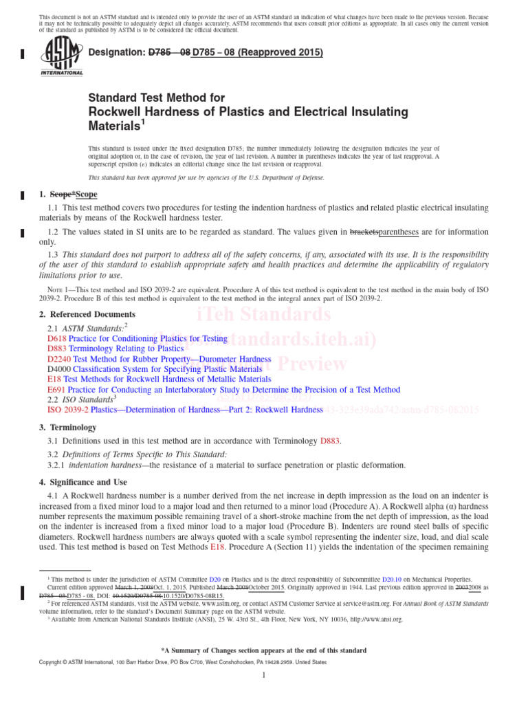 Astm D785 08 2015 | Download Free PDF | Hardness | Mechanical Engineering
