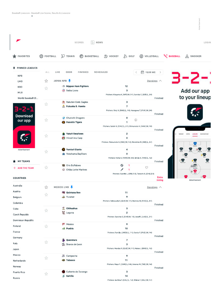 Live Baseball Scores - MLB 2024 Livescore, MLB Results | PDF