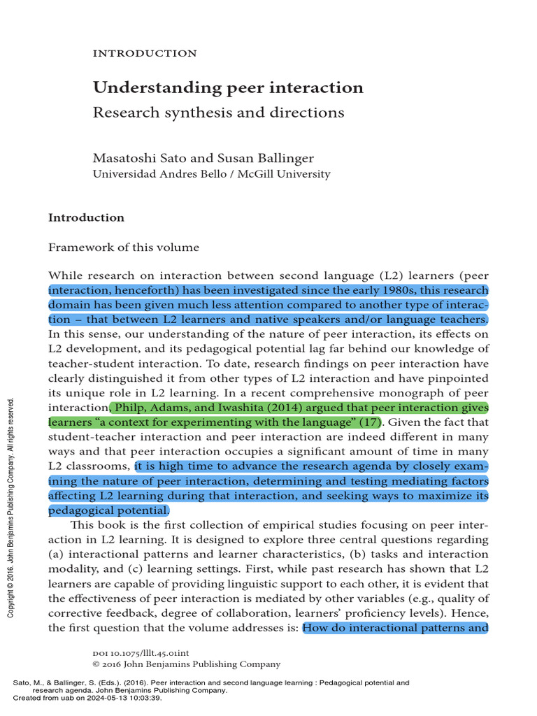 Peer Interaction and Second Language Learning Peda... - (Understanding Peer Interaction Research ...