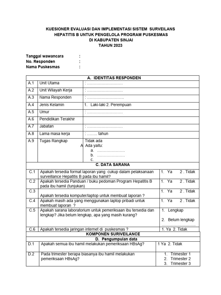 Kuesioner Pengelola Program Hepatitis Kab | PDF