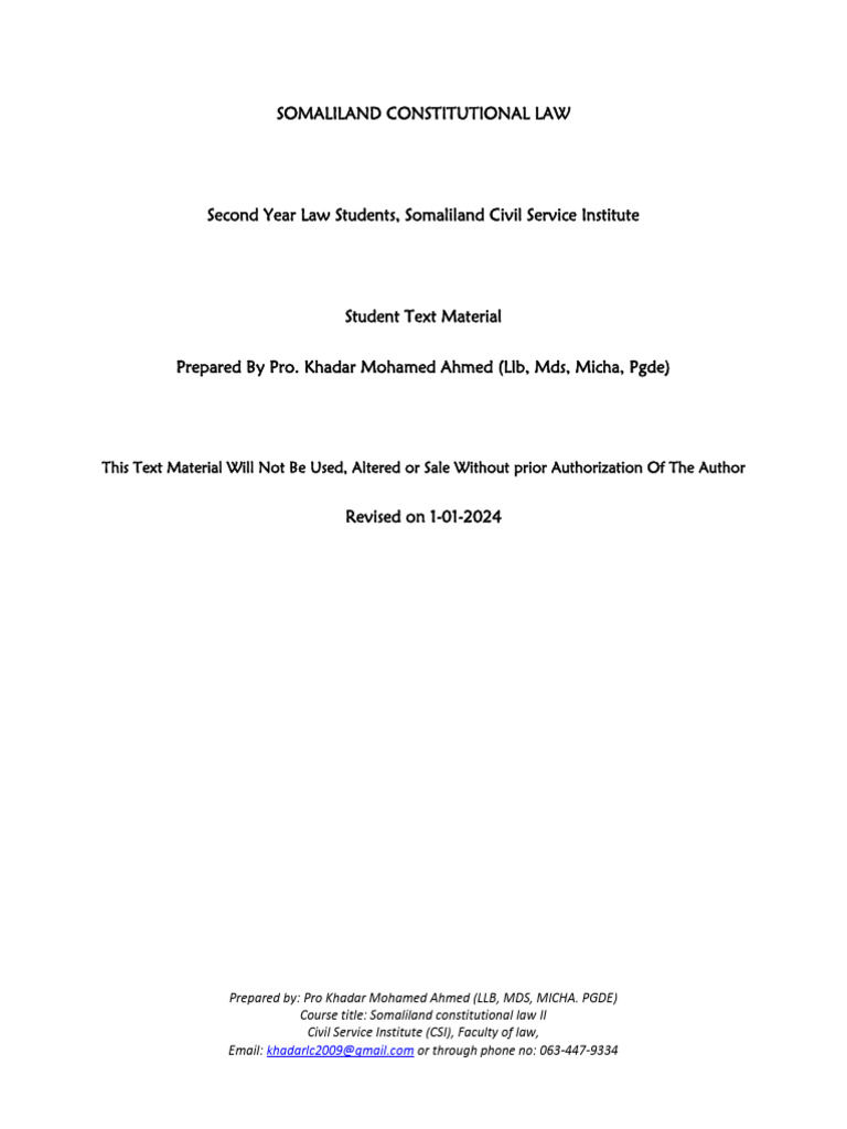 Somaliland Constitutional Law II-Text-material-by Khadar Mohamed Ahmed ...