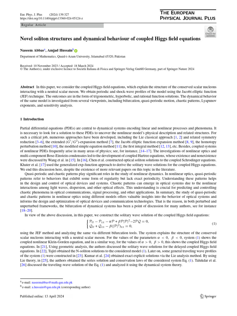 The Coupled Higgs Field Equations | PDF | Nonlinear System | Chaos Theory
