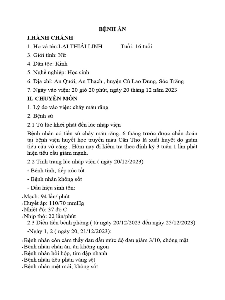 Bệnh Án Xuất Huyết | PDF