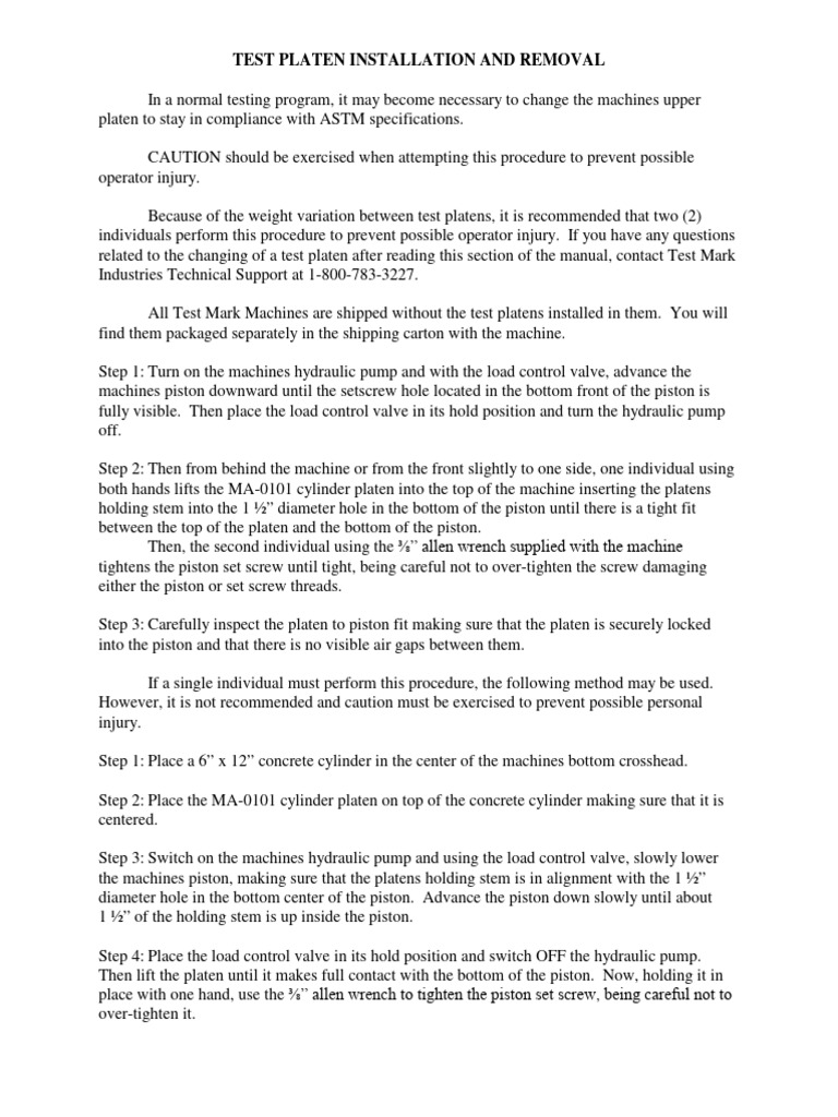 Platen Installation 250k | PDF | Piston | Screw