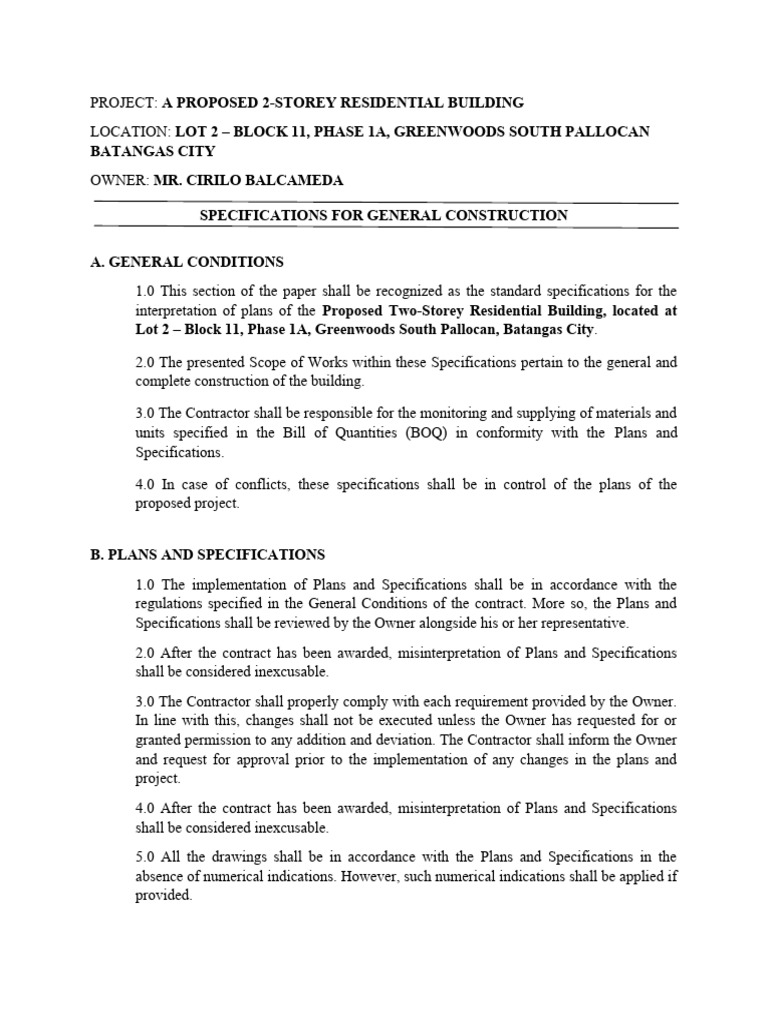 Specifications and Scope of Works | PDF | Concrete | Plumbing