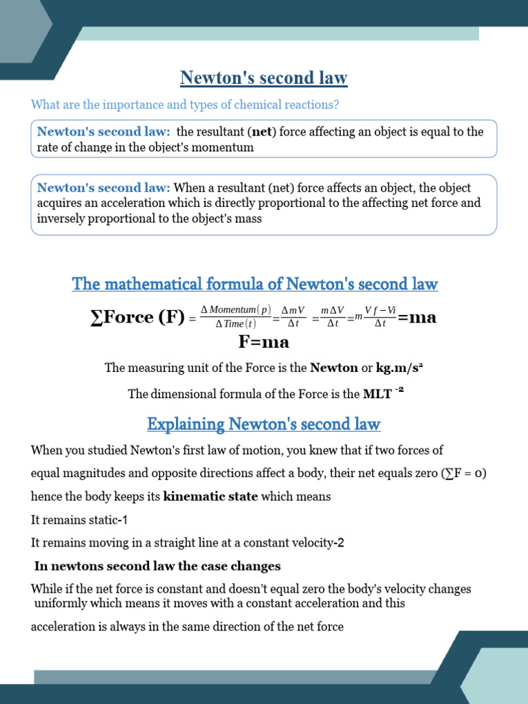Newtons Second Law | PDF | Force | Acceleration