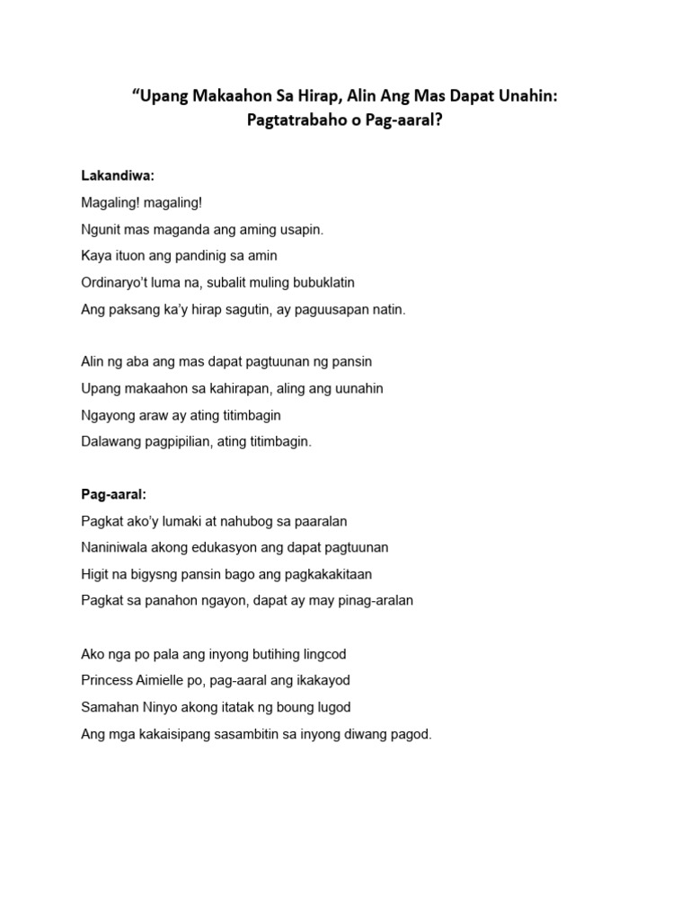 Pagaaral o Pagtatrabaho BALAGTASAN Edited | PDF