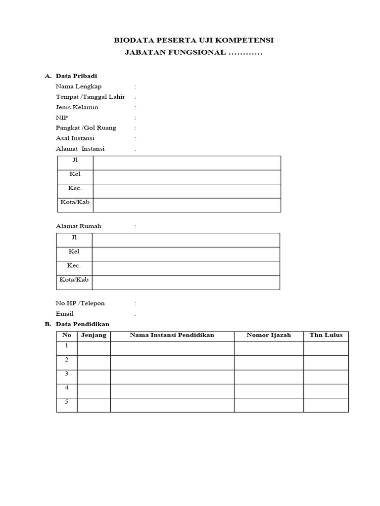 Formulir Biodata Peserta | PDF | Karier & Perkembangan | Bisnis