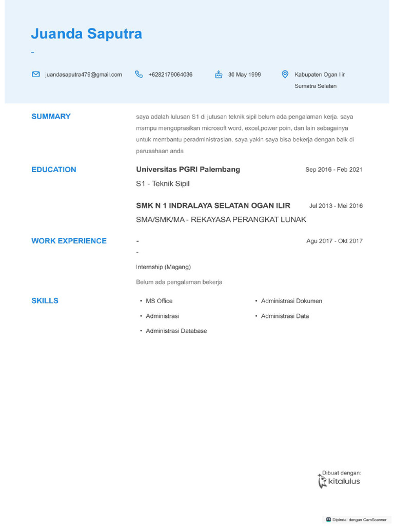 Juanda Saputra CV Palembang | PDF