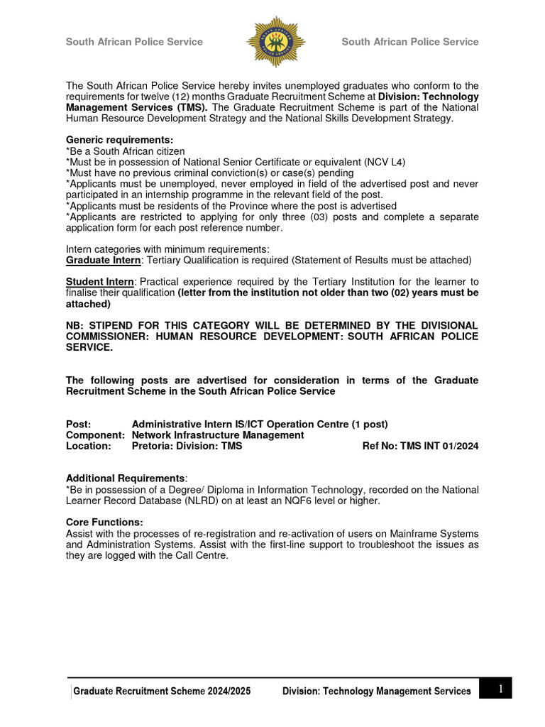SAPS Graduate Recruitment 2024/2025 | PDF | Internship | Job Hunting
